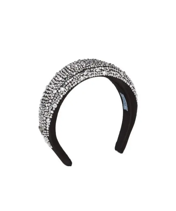 Prada Embellished Satin Headband - Black