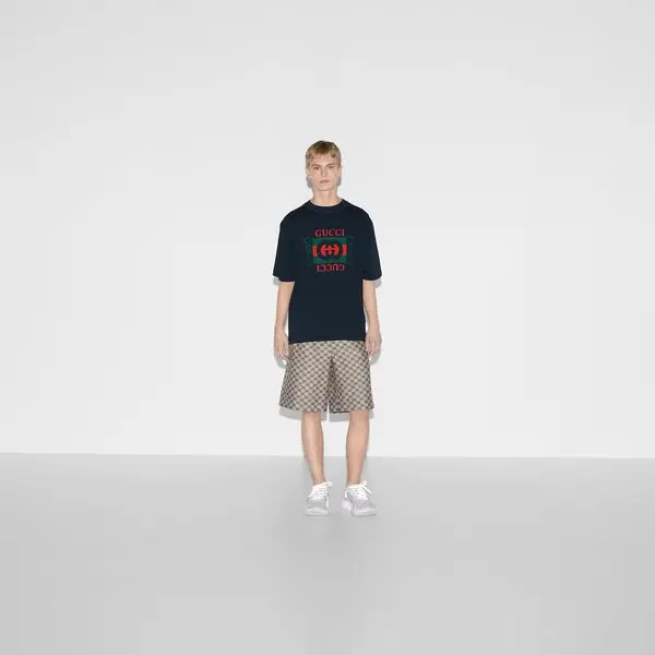 Gucci Logo Printed Crewneck T-shirt - Blue