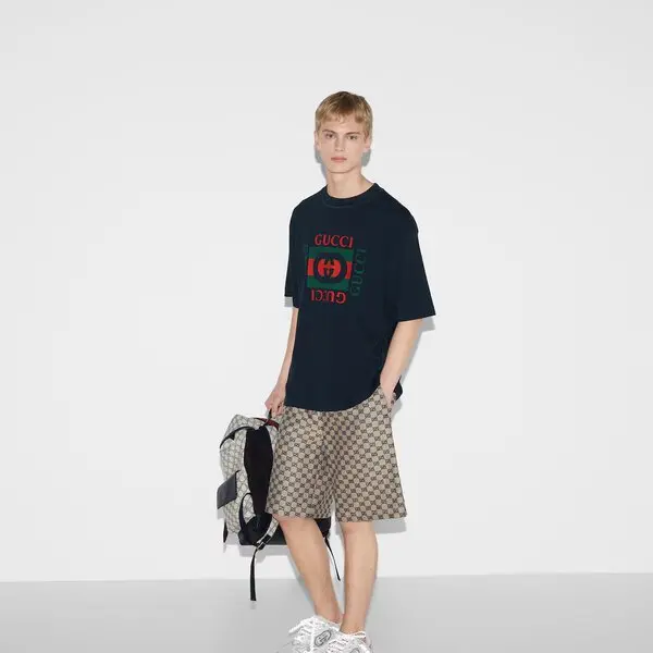 Gucci Logo Printed Crewneck T-shirt - Blue