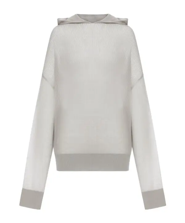 Rick Owens Long Sleeve Hooded Jumper With Ribbed Details - White