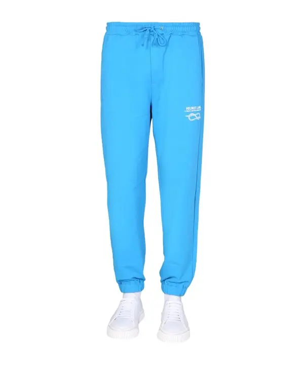 Helmut Lang Logo Printed Elastic Waist Jogging Pants - Blue