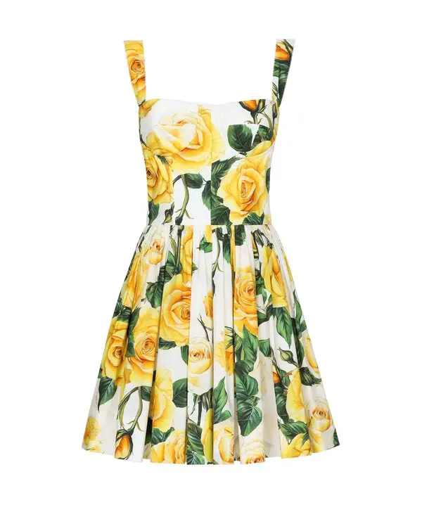 Dolce & Gabbana Dolce Gabbana Rose Printed Pleated Corset Dress - Multicolor