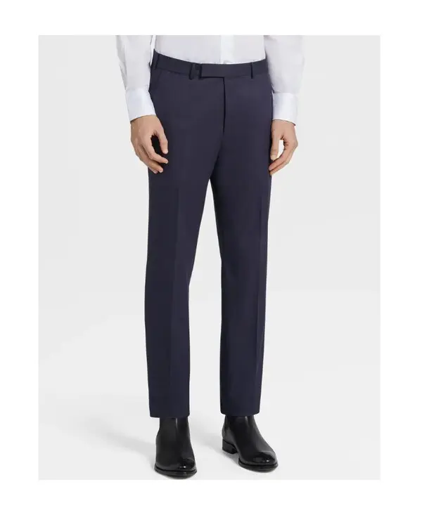 Zegna Navy Cotton Gabardine Slim-fit Trousers