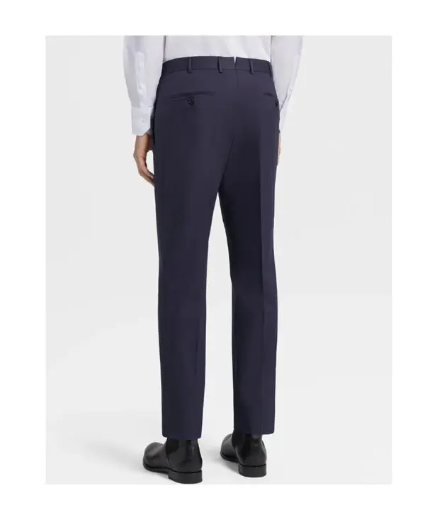 Zegna Navy Cotton Gabardine Slim-fit Trousers
