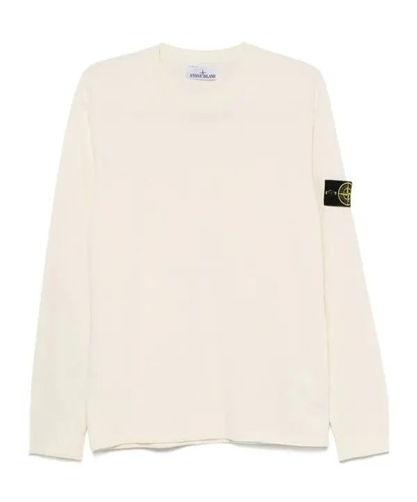 Stone Island Crew Neck Knitted Sweater With Compass Appliqu - Ivory