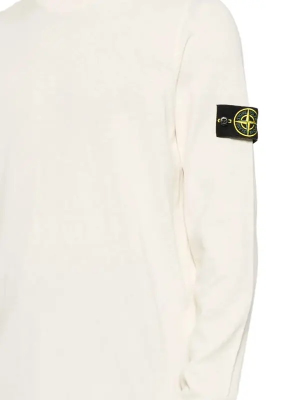 Stone Island Crew Neck Knitted Sweater With Compass Appliqu - Ivory