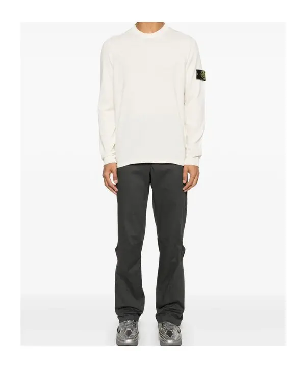 Stone Island Crew Neck Knitted Sweater With Compass Appliqu - Ivory