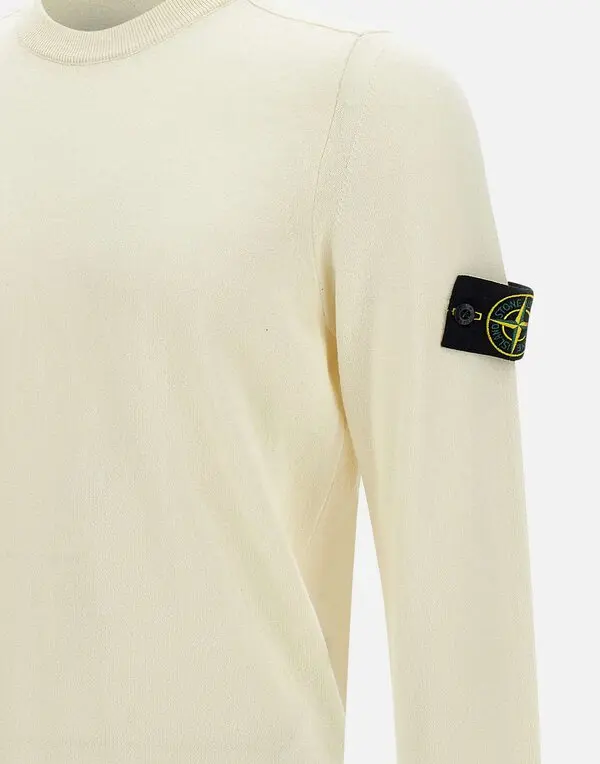 Stone Island Crew Neck Knitted Sweater With Compass Appliqu - Ivory