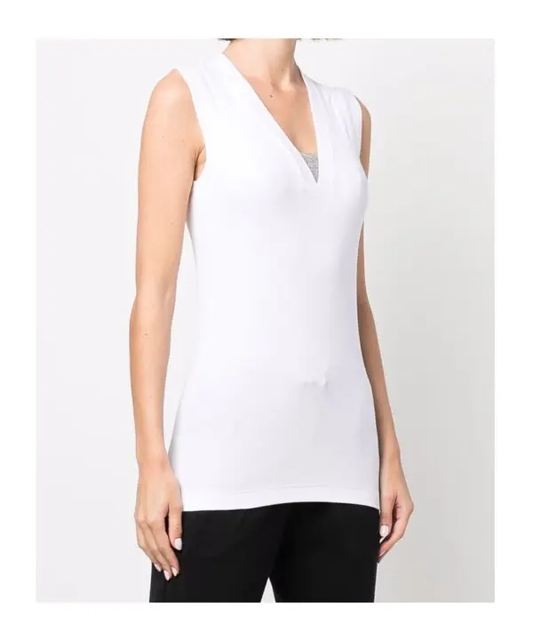 Brunello Cucinelli V-neck Ribbed Tank Top - White