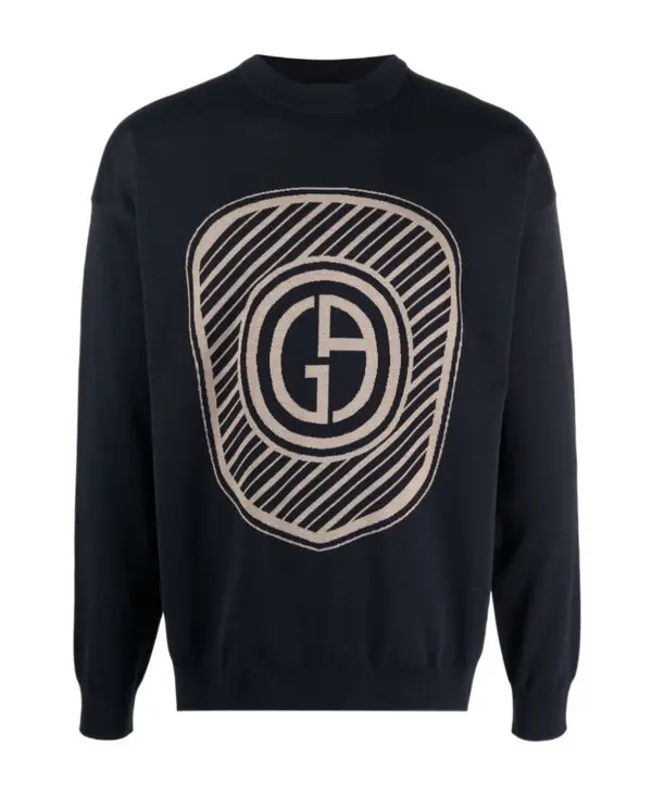 Giorgio Armani Logo Print Knitted Jumper - Black