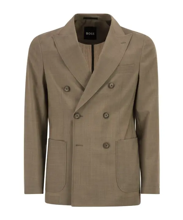 Hugo Boss Double-breasted Jacket With Trimmed Pockets - Brown