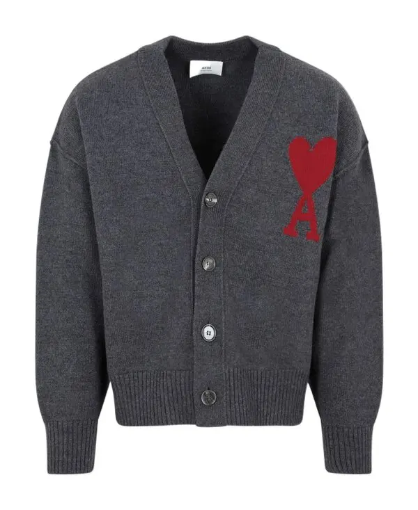 Ami De Coeur Knitted Buttoned Cardigan - Gray/red Blend