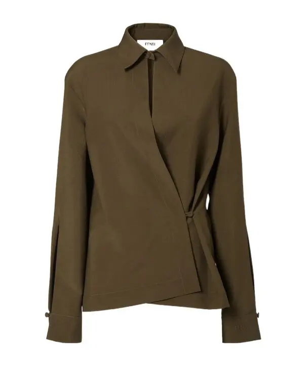 Fendi Long Sleeved Crossover Silhouette Shirt - Brown