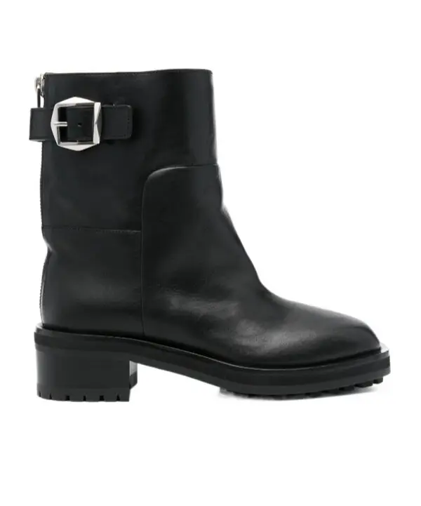 JIMMY CHOO Round-head Short Boots With Back Zipper And Side Buckles - Black