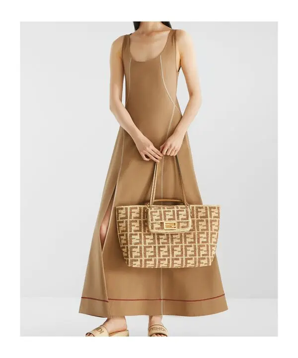 Fendi Sleeveless Square Neck Maxi Dress With Contrast Stitching