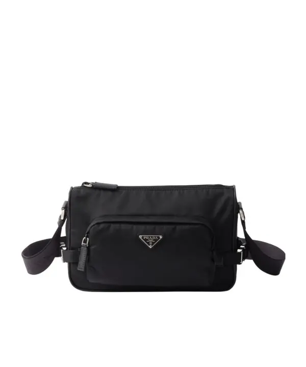 Prada Logo Plaque Zipped Messenger Bag - Black