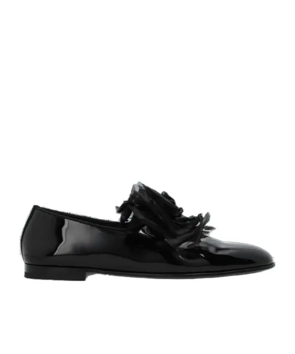 Dolce & Gabbana Patent Leather Loafers With Floral Embellishments - Black