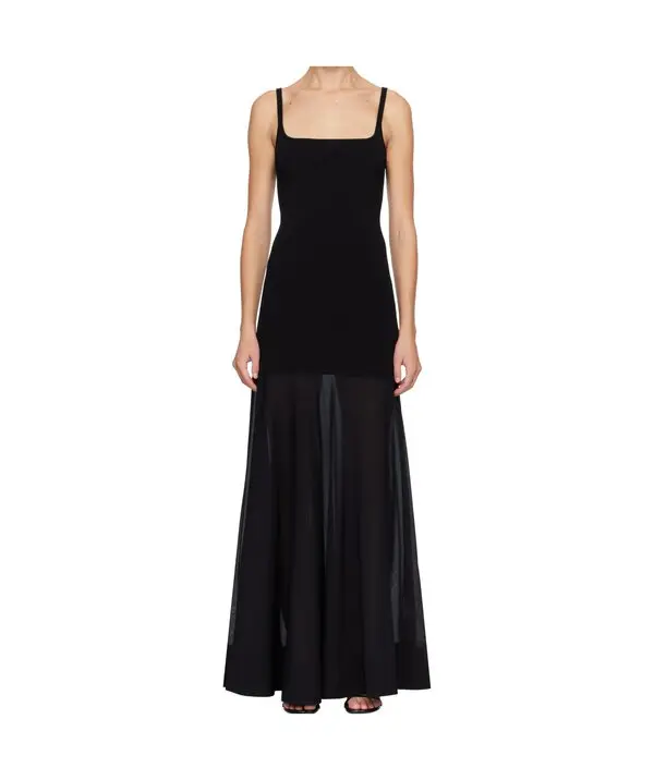ST. AGNI Sheer Silk Circle Hem Maxi Dress - Black