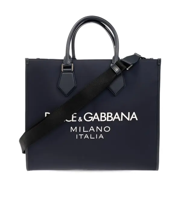 Dolce & Gabbana Large Shopper Bag With Rubberized Logo - Black