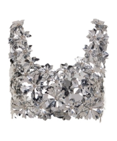 Rabanne Sleeveless Bralette Top With Flower Embellishments - Silver