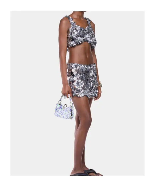 Rabanne Sleeveless Bralette Top With Flower Embellishments - Silver