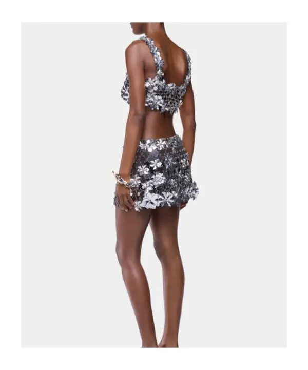 Rabanne Sleeveless Bralette Top With Flower Embellishments - Silver