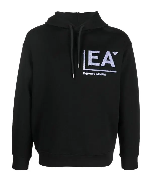 Emporio Armani Embossed-logo Drawstring Hoodie - Black