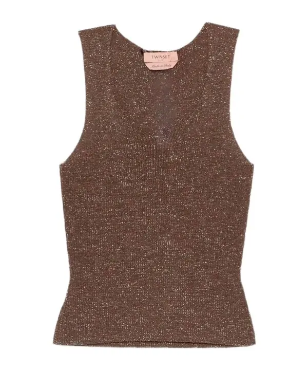 TWINSET Ribbed Knit Tank Top - Brown