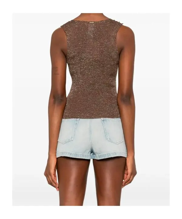 TWINSET Lurex Knit Sleeveless Top - Brown