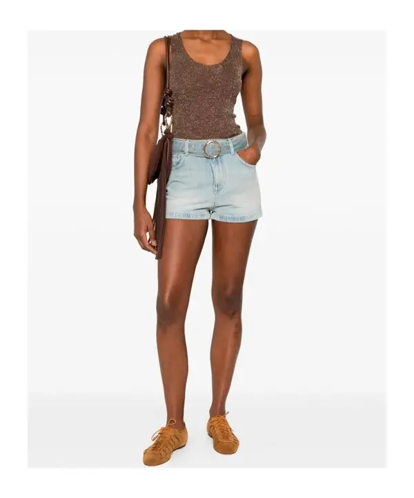 TWINSET Lurex Knit Sleeveless Top - Brown