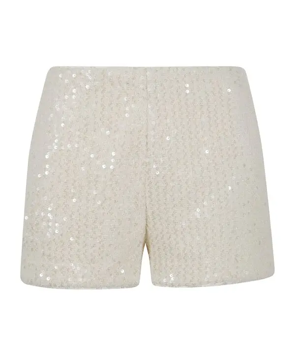 TWINSET Sequined Shorts With Logo Plaque - White