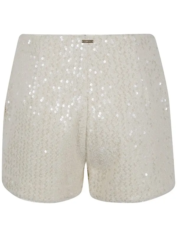 TWINSET Sequined Shorts With Logo Plaque - White