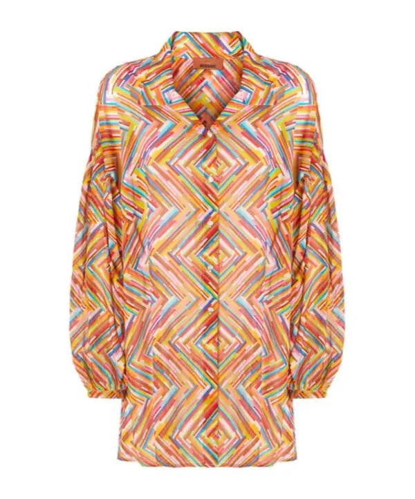 Missoni Printed Long Sleeve Collared Beach Dress - Multicolor