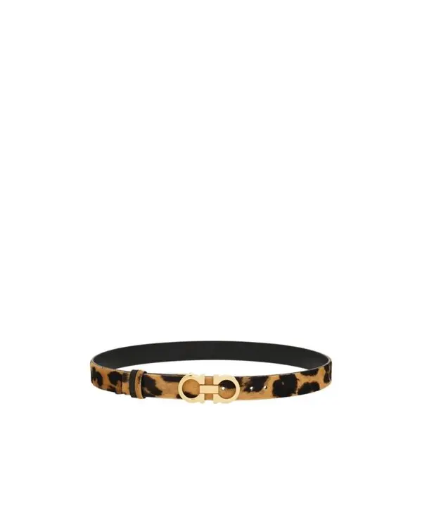 FERRAGAMO Adjustable Gancini Belt - Natural/black
