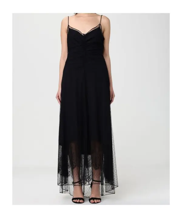 TWINSET Long-sleeved Chiffon Lace Dress - Black