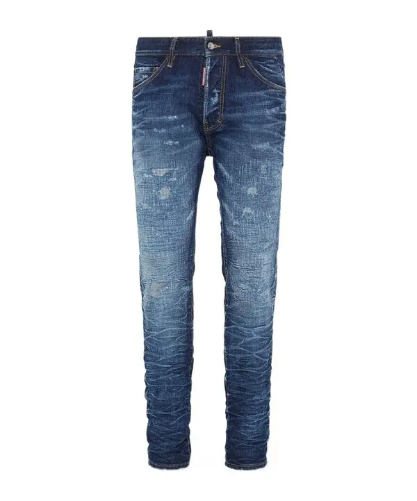 Dsquared2 Slim Fit Straight Leg Jeans With Distressed Finish - Blue