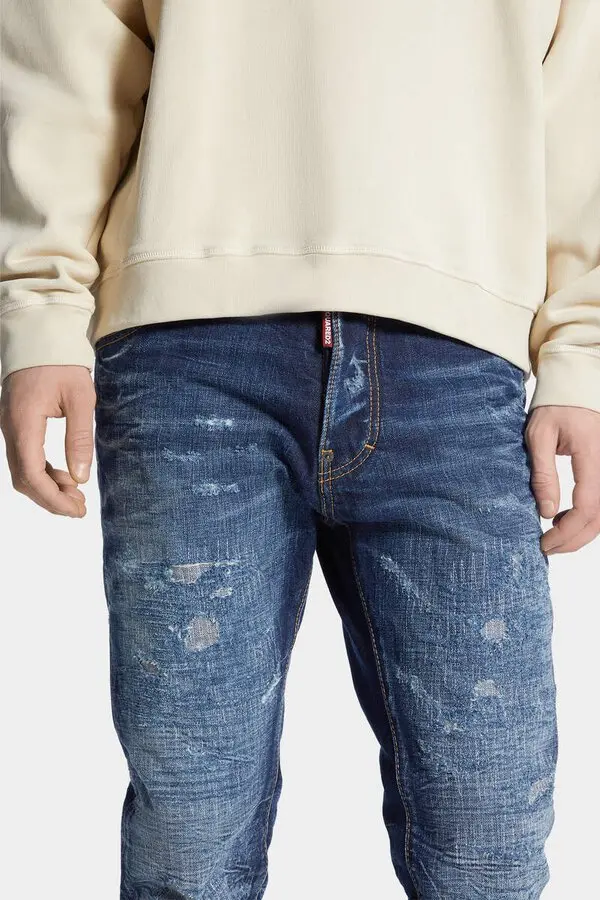 Dsquared2 Slim Fit Straight Leg Jeans With Distressed Finish - Blue