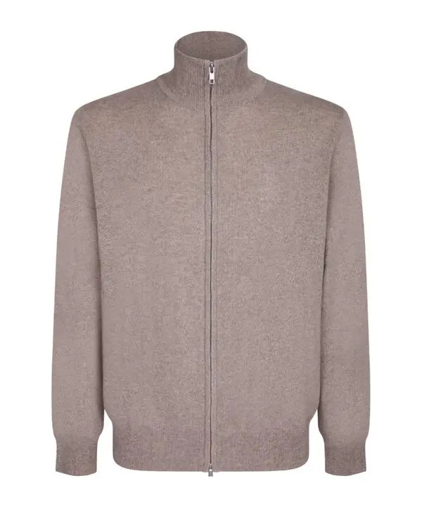 Soft Goat High-neck Zip-up Cardigan - Beige
