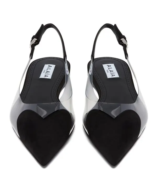 Alaïa Signature Heart Cut Slingback Flats - Black