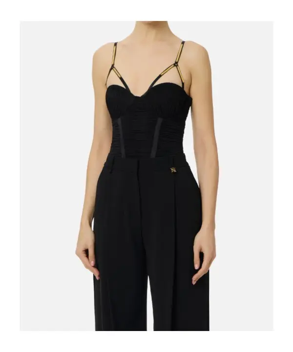 Elisabetta Franchi Embellished Strap Bodysuit - Black