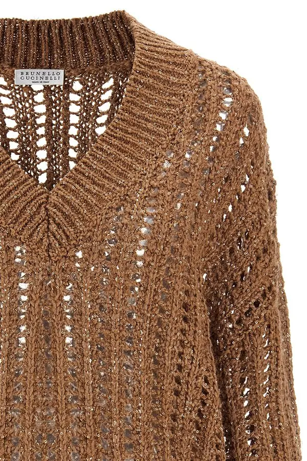 Brunello Cucinelli V-neck Drop Shoulder Jumper With Sequin Accents