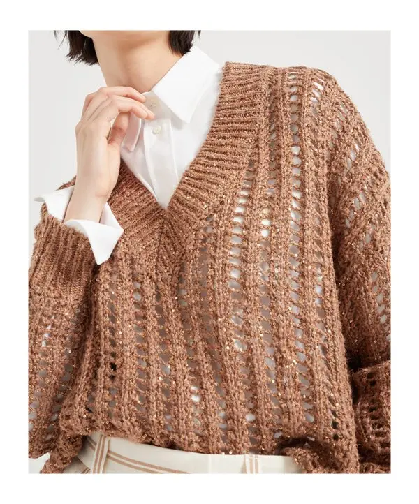Brunello Cucinelli V-neck Drop Shoulder Jumper With Sequin Accents
