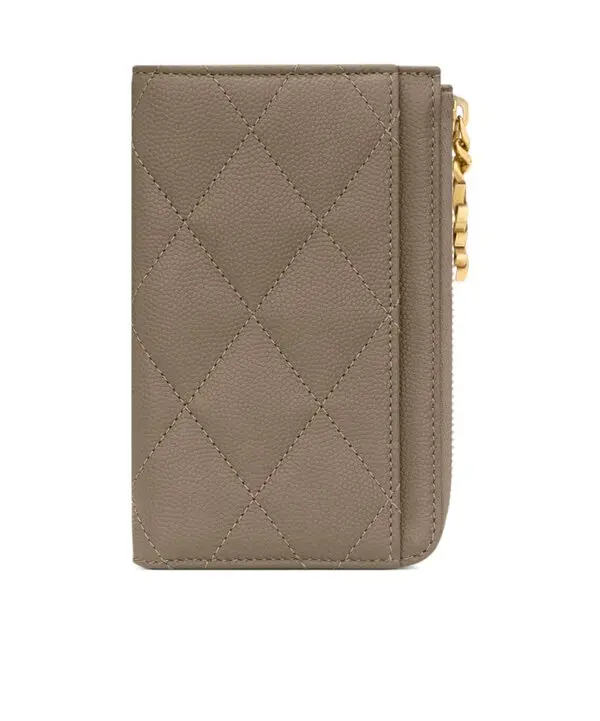Saint Laurent Cassandre Diamond-quilted Card Holder - Light Brown