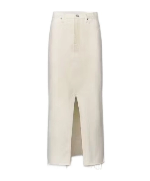 FRAME The Midaxi Frayed Edge Denim Midi Skirt - White