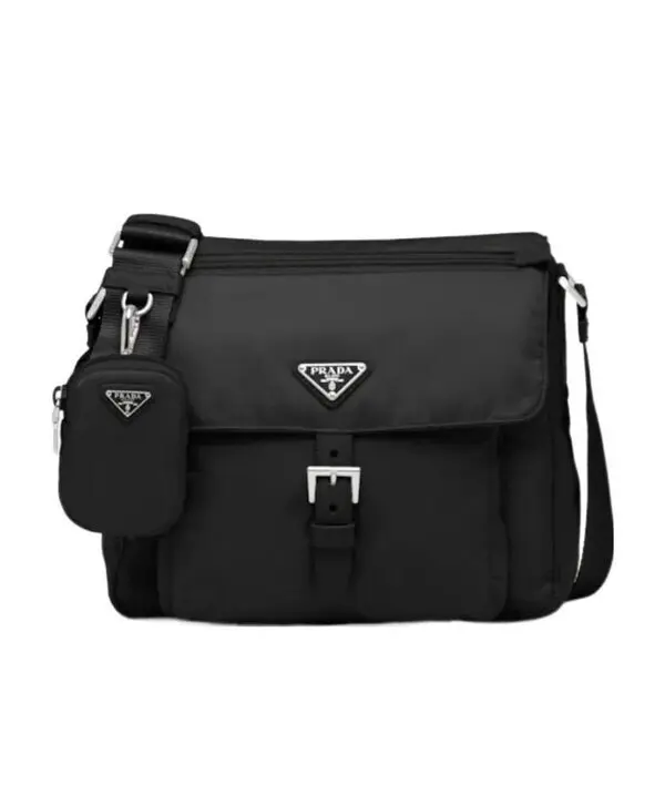Prada Logo Plaque Zipped Shoulder Bag - Black