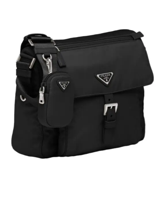 Prada Logo Plaque Zipped Shoulder Bag - Black