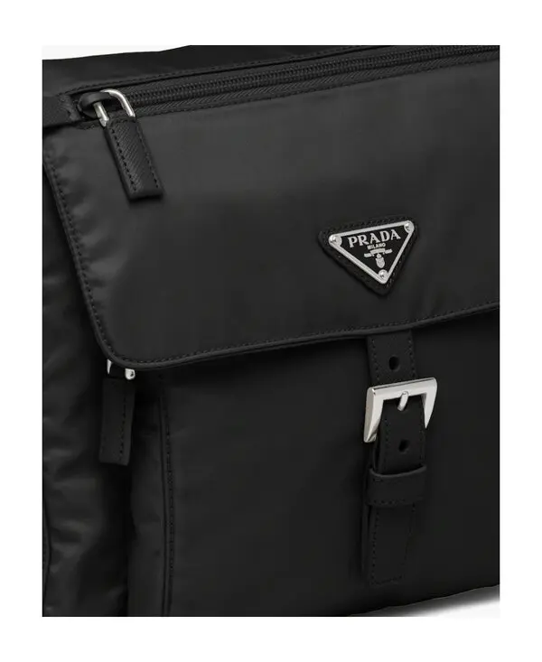 Prada Logo Plaque Zipped Shoulder Bag - Black