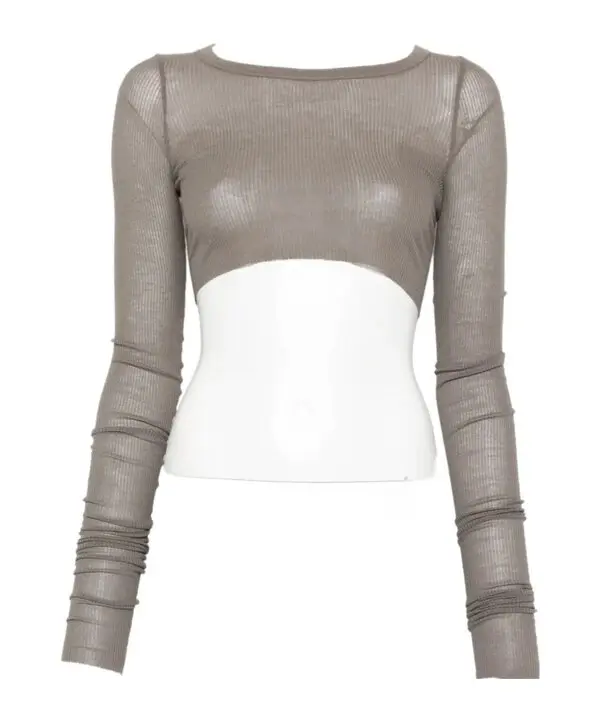 Rick Owens Cropped Long Sleeve T-shirt - Gray