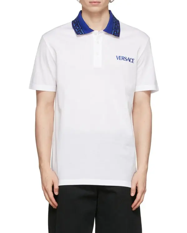 Versace Intarsia-knit Logo Straight Hem Polo Shirt
