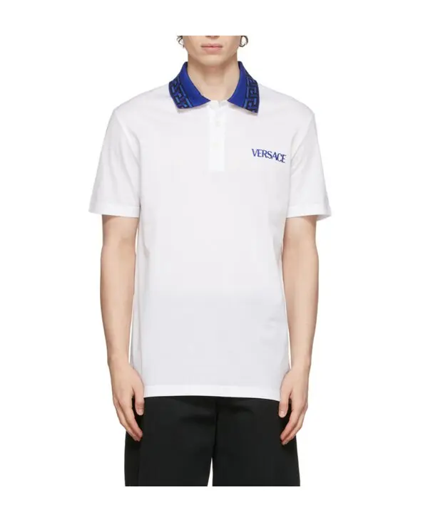 Versace Intarsia-knit Logo Straight Hem Polo Shirt